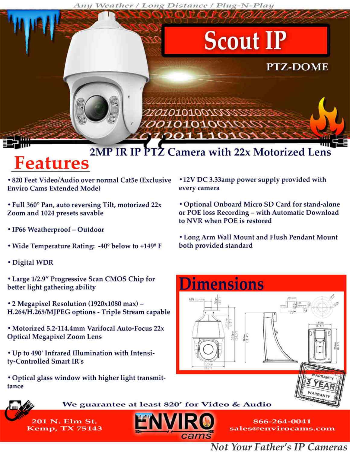 indoor/Outdoor IP PTZ Camera 22x Zoom Lens 2MP 1080p